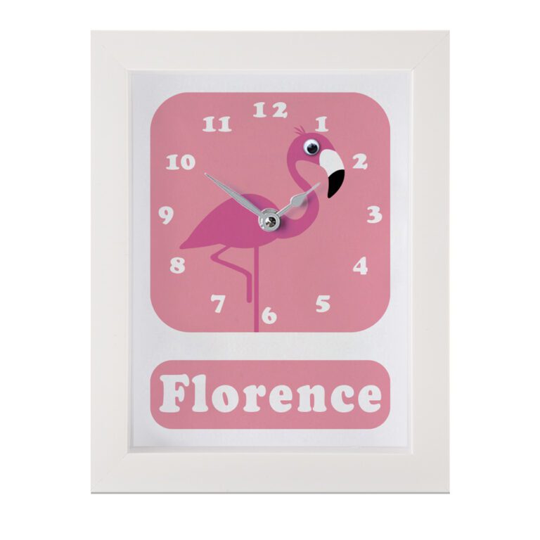 Personalised Children's Flamingo Clock - Stripey Cats