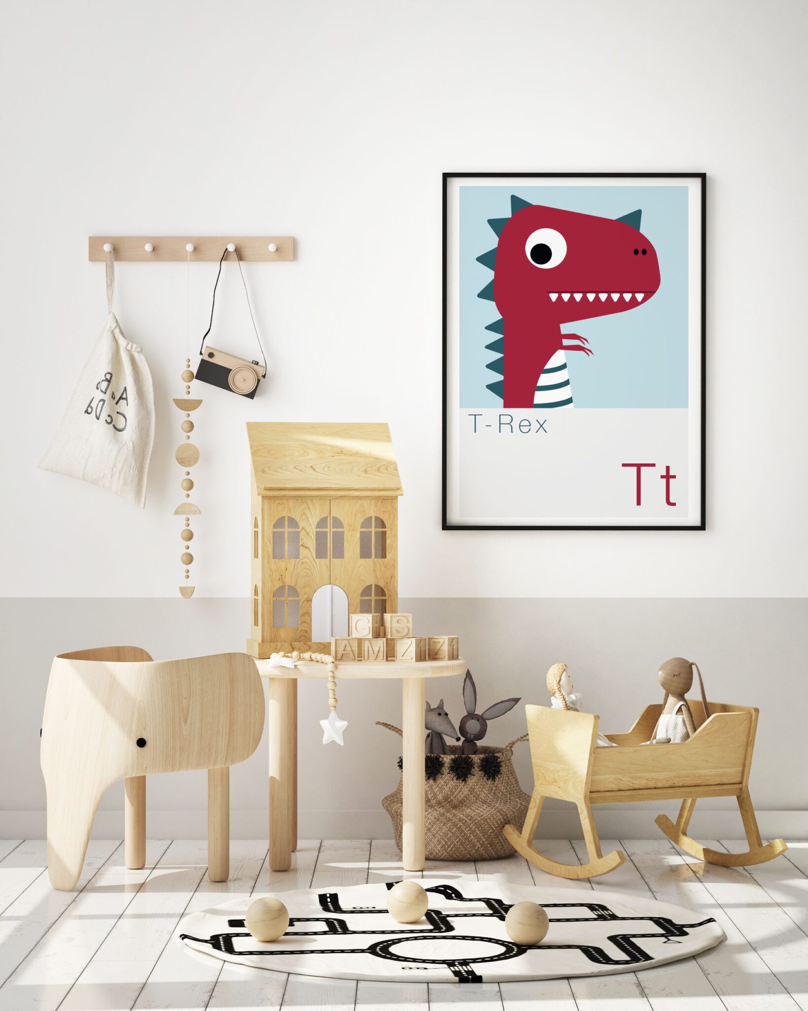 T is for T-Rex Dinosaur Print - Stripey Cats