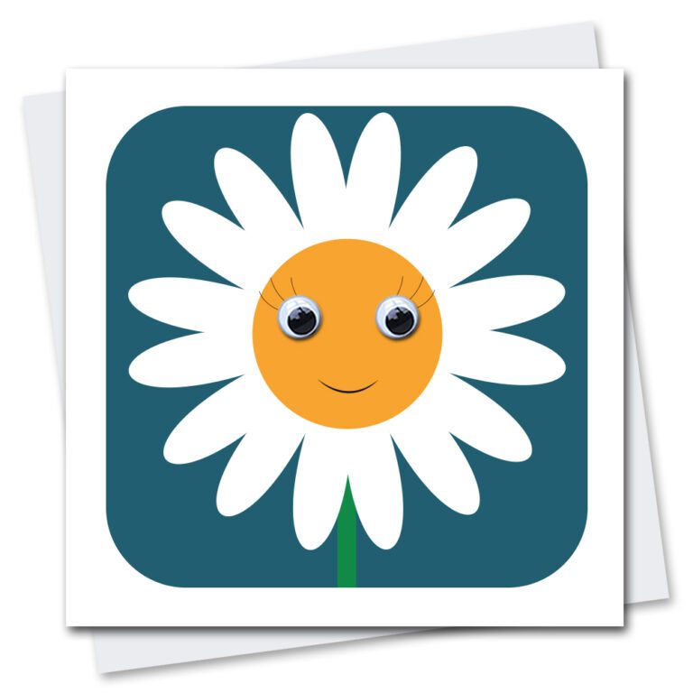 Cute greetings Card - Daisy flower with googly eyes.